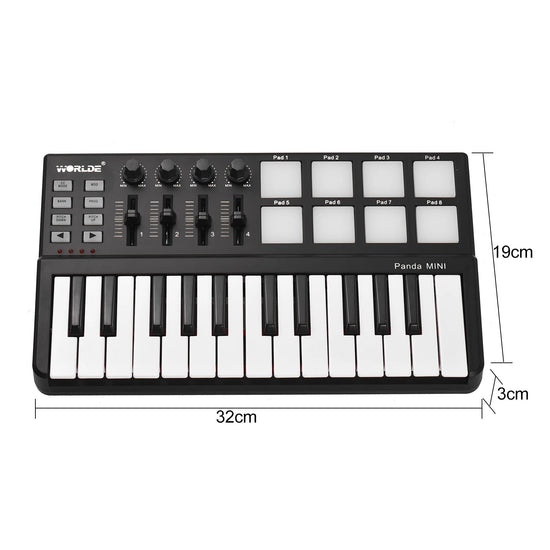 Worlde Panda Midi Keyboard Mini 25 Velocity-sensitive Keys USB Powered ...
